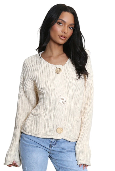 Gold Button Cardigan Stone | Glad Rags Boutique Store